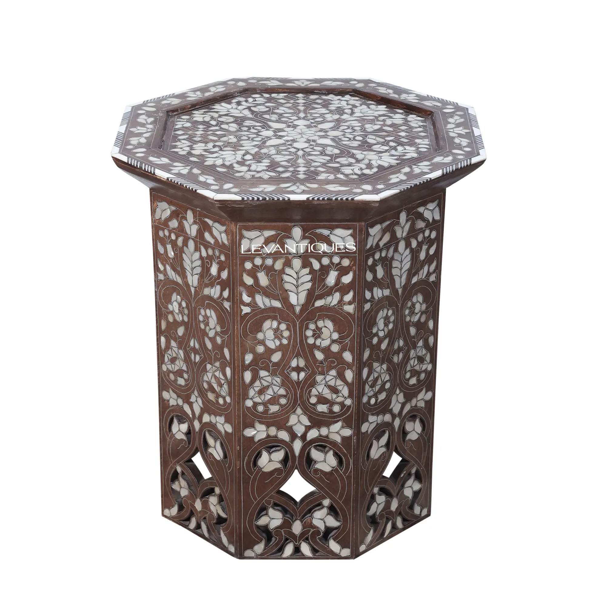 Flora II Octagonal Bone Inlay Side Table | Bone Inlay Nightstand ...